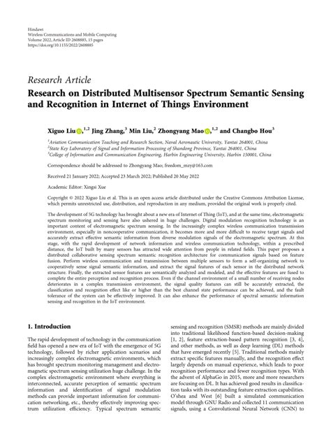 pdf research on distributed multisensor spectrum semantic sensing and