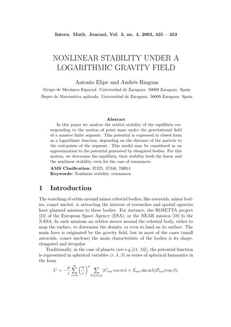 PDF Nonlinear Stability Under A Logarithmic Gravity Field