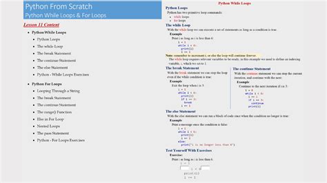 python from scratch lesson 11 pdf python while loops and for loops
