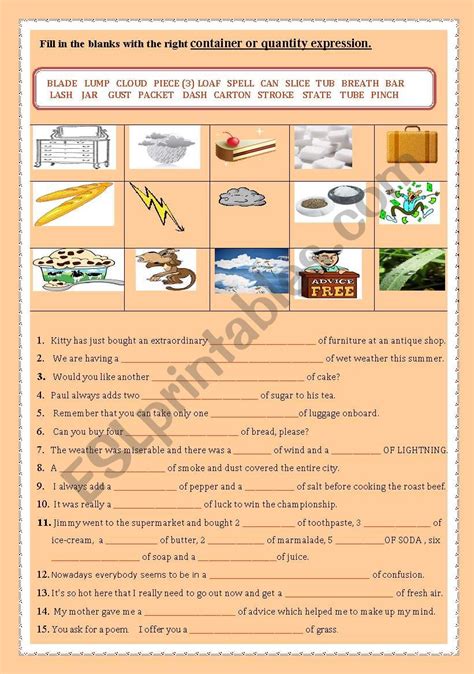 Containers And Quantity Expressions Esl Worksheet By Pipoto