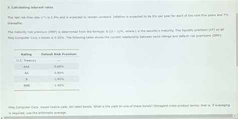 Solved 3 Calculating Interest Rates The Real Risk Free Rate