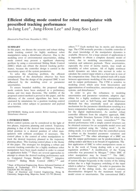 PDF Efficient Sliding Mode Control For Robot Manipulator With Prescribed Tracking Performance
