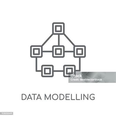 데이터 모델링 선형 아이콘입니다 현대 개요 데이터 모델링 로고 개념 기술 컬렉션에서 흰색 바탕에 아이콘에 대한 스톡 벡터 아트