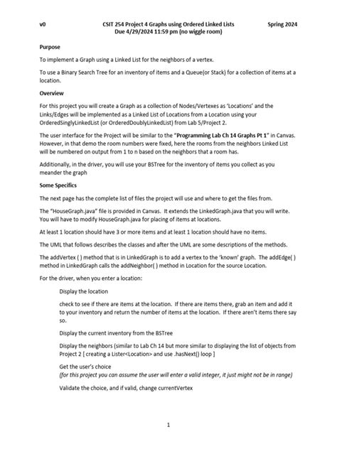 Csit 254 01 Mw Project 4 Graph Using Ordered Linked Lists S24 V0 Pdf
