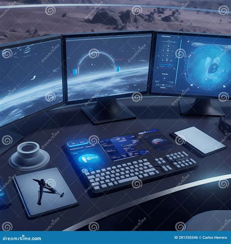 Futuristic Workstation With Cosmic Aspirator And Asphalt Sample Analysis Setup Royalty Free