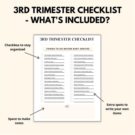 Third Trimester Checklists Pregnancy Printable Hospital Bag Birth