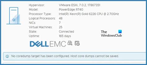 no coredump target has been configured host core dumps cannot be saved