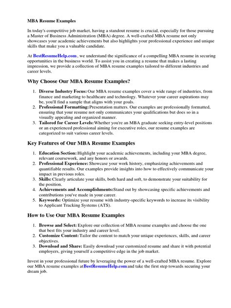 Mba Resume Examples Pdf Résumé Master Of Business Administration