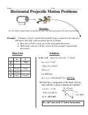 Type Projectiles Horizontal Projectile Problems Answers Pdf Name Date Horizontal Projectile
