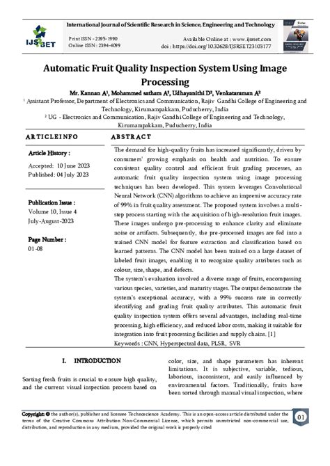 Pdf Automatic Fruit Quality Inspection System Using Image Processing