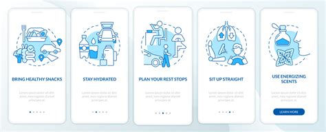 Road Trip Healthy Habits Blue Onboarding Mobile App Screen Walkthrough 5 Steps Editable Graphic