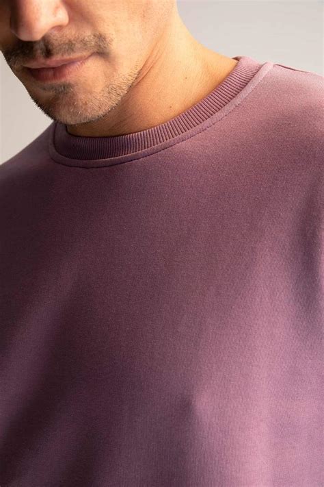 أرجواني رجالي سويت شيرت بيزيك اوفر سايز وياقة مستديرة 2545137 Defacto