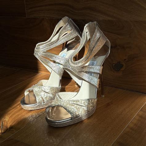 Vintage Jimmy Choo Gold Metallic Glitter High Heels Depop