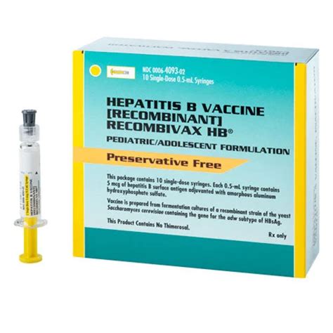 Recombivax Hb Hepatitis B Vaccine Syringes 05 Ml X 10box