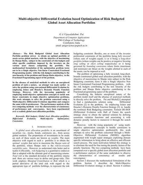 Pdf Multi Objective Differential Evolution Based Optimization Of Risk