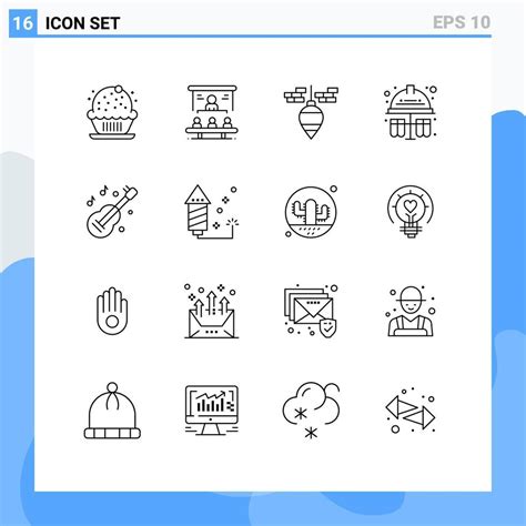 Group Of 16 Modern Outlines Set For Guitar Chemical Projector Test Tubes Tool Editable Vector