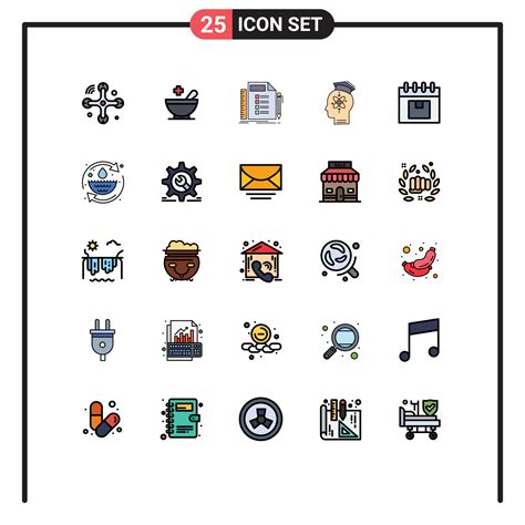 Set Of 25 Commercial Filled Line Flat Colors Pack For Calendar Knowledge List Human Capability