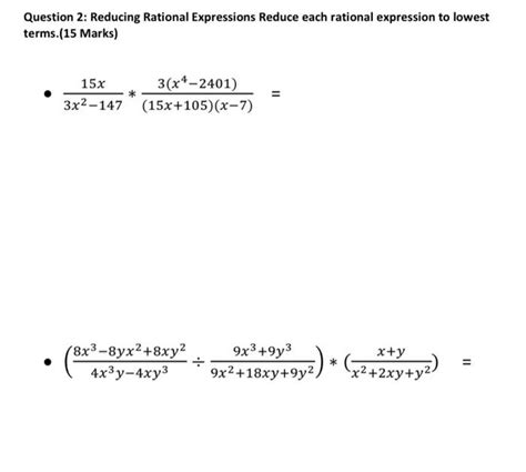 Solved Question 2 Reducing Rational Expressions Reduce Each