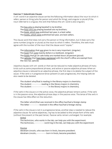 Adjective Clause Subordinate Clause Pdf