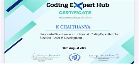 Chaithanya K On Linkedin Intern Reactjs Developer Codingexperthub