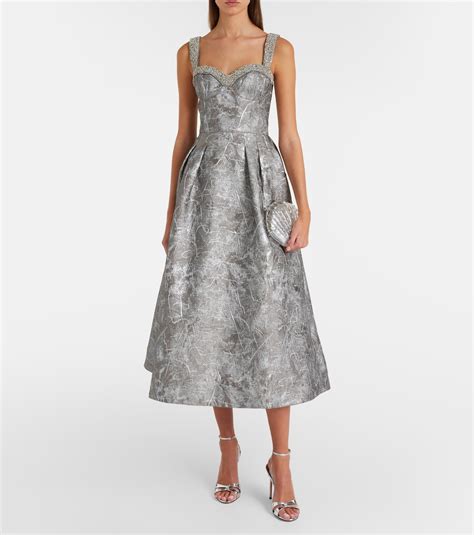 Sterling Metallic Effect Jacquard Cocktail Dress In Silver Rebecca
