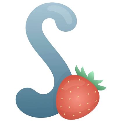 Letter S And Strawberry On A White Background Educational Card English