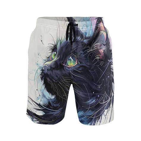 Black Cat Profile Mens Swim Trunks Quick Dry Board Shorts Breathable