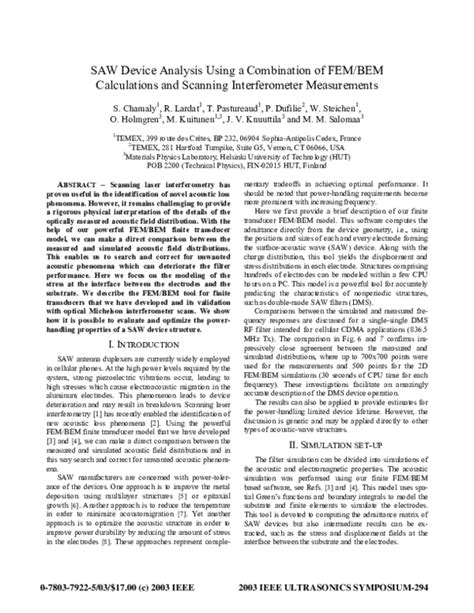 Pdf Saw Device Analysis Using A Combination Of Fem Bem Calculations And Scanning