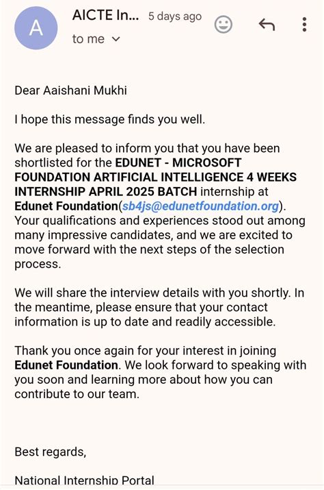 Excited To Start Intership At Edunet Microsoft Foundation Artificial Aaishani Mukhi