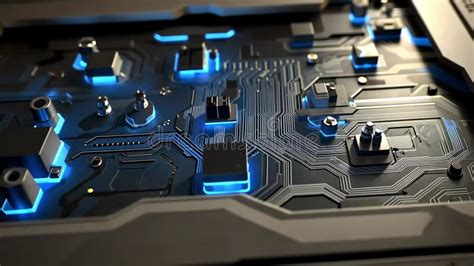 Futuristic Circuit Board Glowing Blue Close Up Technology Background Digital Stock Footage