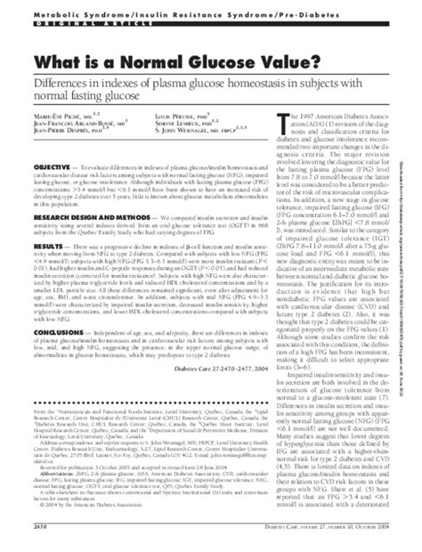 Pdf What Is A Normal Glucose Value