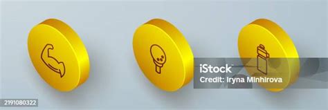 세트 아이소 메트릭 라인 보디 빌더는 그의 근육 티에 골프 공 및 피트니스 셰이커 아이콘을 보여줍니다 벡터 3차원 형태에 대한 스톡 벡터 아트 및 기타 이미지 Istock