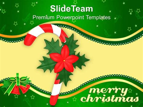 Christmas Image Red Single Candy Cane With Flower Templates Ppt Background For Slides