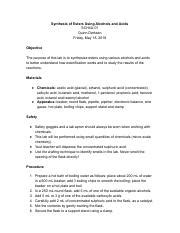 Synthesis Of Esters Lab Pdf Synthesis Of Esters Using Alcohols And Acids SCH U Quinn