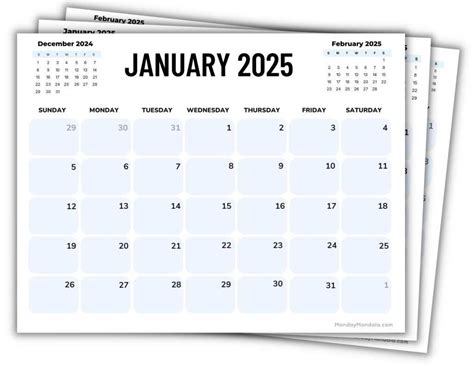 Free Monthly Calendar Template 2025 Download Printable Pdf