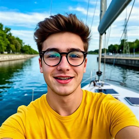 «selfie A 20 Year Old Man With Glasses And A Yellow T Shirt Is Talking