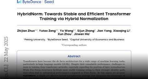 Paper Page Hybridnorm Towards Stable And Efficient Transformer