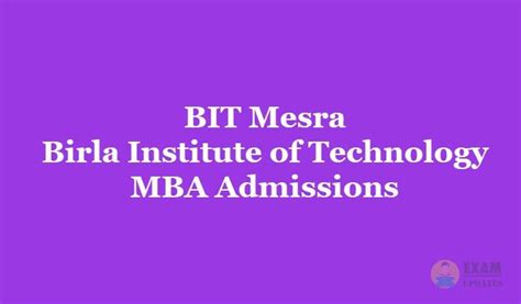 BIT Mesra MBA Application Form Registration Date Eligibility Fee Selection Process