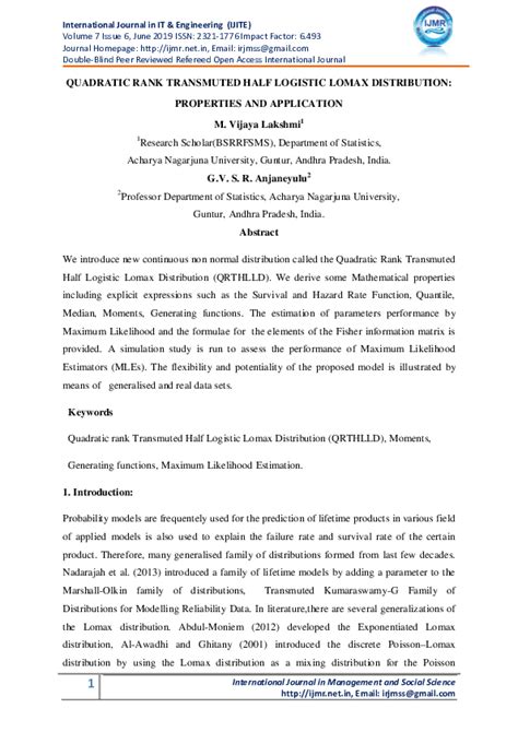 pdf quadratic rank transmuted half logistic lomax distribution