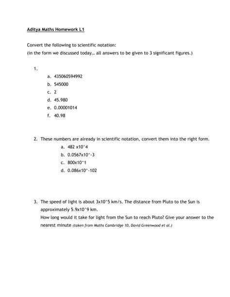 Math Homework Scientific Notation And Light Speed