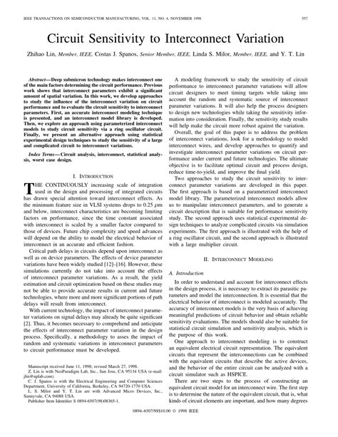 Pdf Circuit Sensitivity To Interconnect Variation