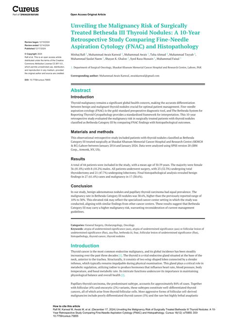Pdf Unveiling The Malignancy Risk Of Surgically Treated Bethesda Iii Thyroid Nodules A 10
