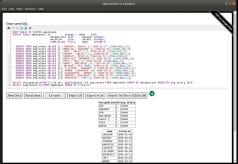 sqlite editor compiler