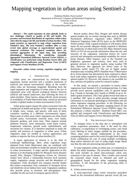 Pdf Mapping Vegetation In Urban Areas Using Sentinel 2