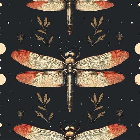 Download Seamless Dragonfly Pattern In Gold And Red Colors Patterns