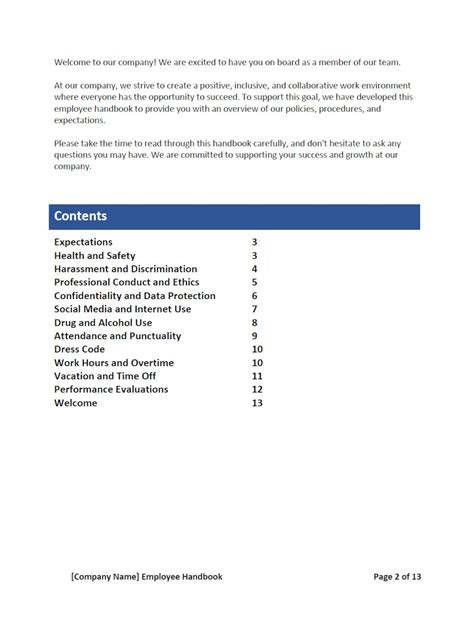 Employee Handbook Template Word Downloadable Editable Printable Etsy