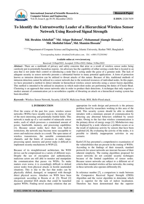 Pdf To Identify The Untrustworthy Leader Of A Hierarchical Wireless Sensor Network Using