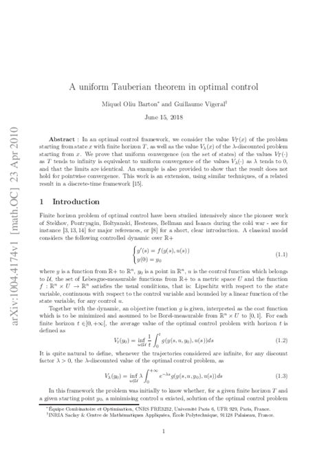 Pdf A Uniform Tauberian Theorem In Optimal Control