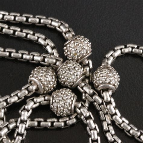 David Yurman Sterling 1 06 Ctw Pavé Diamond Ball Station Multi Strand