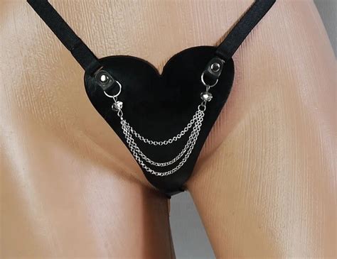 New Customized Love Heart G String With Chain Leather Micro Bikini Bondage Lingerie Bdsm Leather
